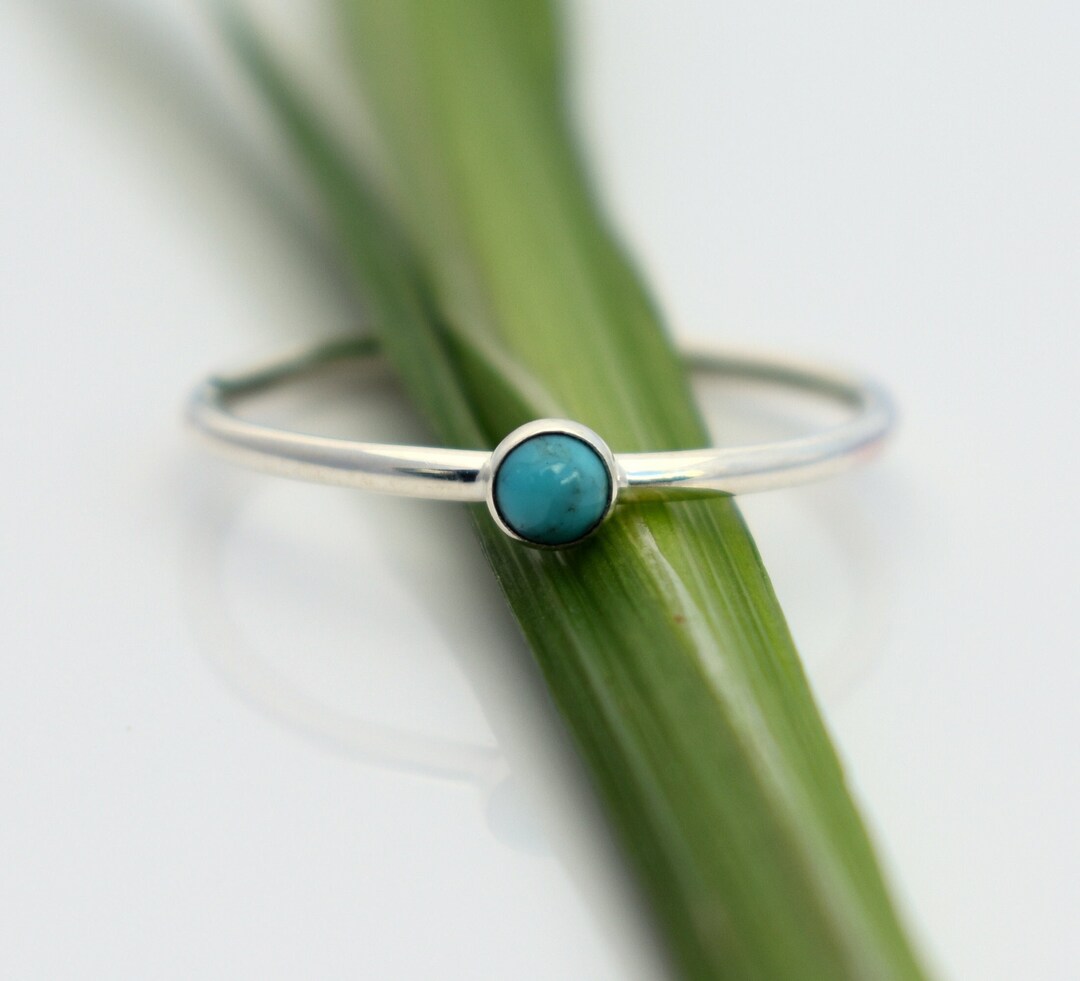 Tiny 3mm Turquoise Stacking Ring in Recycled Sterling Silver - December Birthstone Ring - Blue ...
