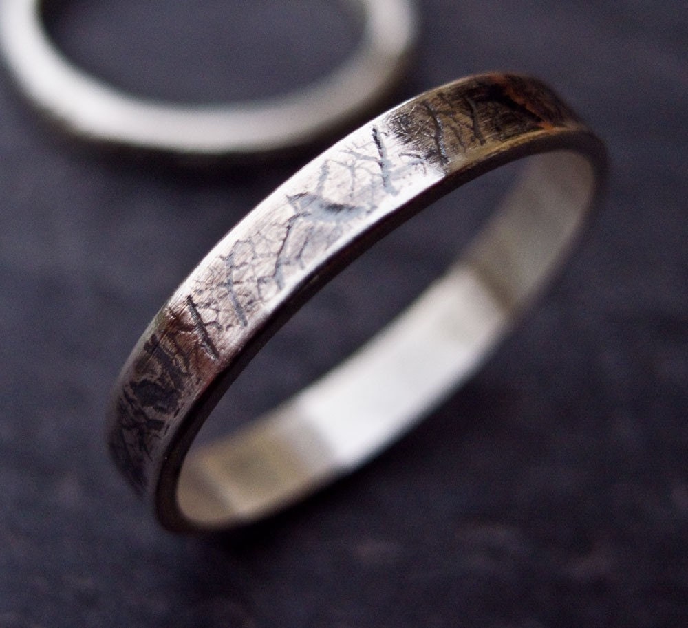 Leaf and Tree Bark Rings in Silver | Etsy