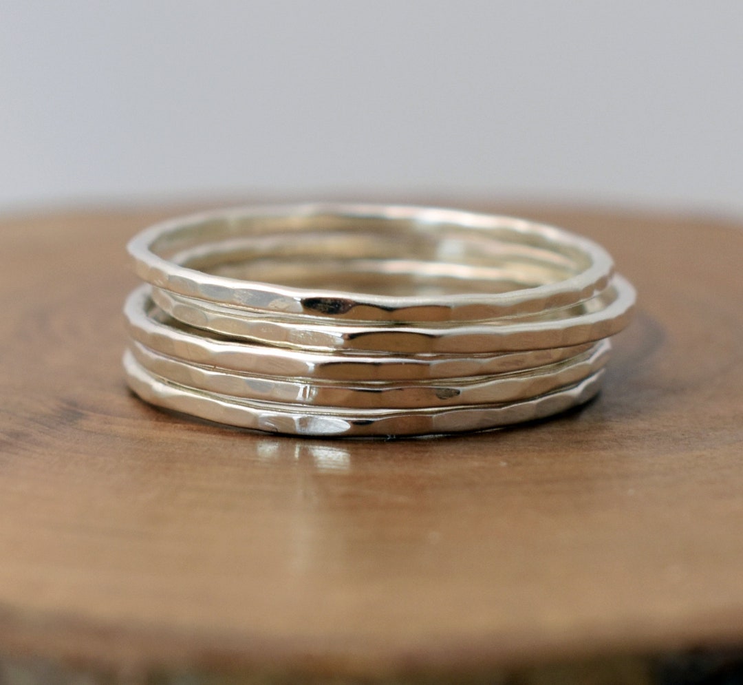 Skinny Hammer Textured Stacking Ring in Recycled Sterling Silver - Thin Stackable Ring - Gift ...