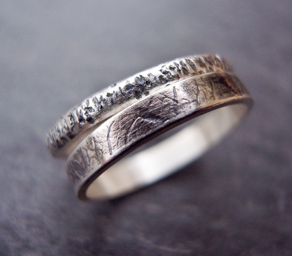 Leaf and Tree Bark Rings in Silver | Etsy