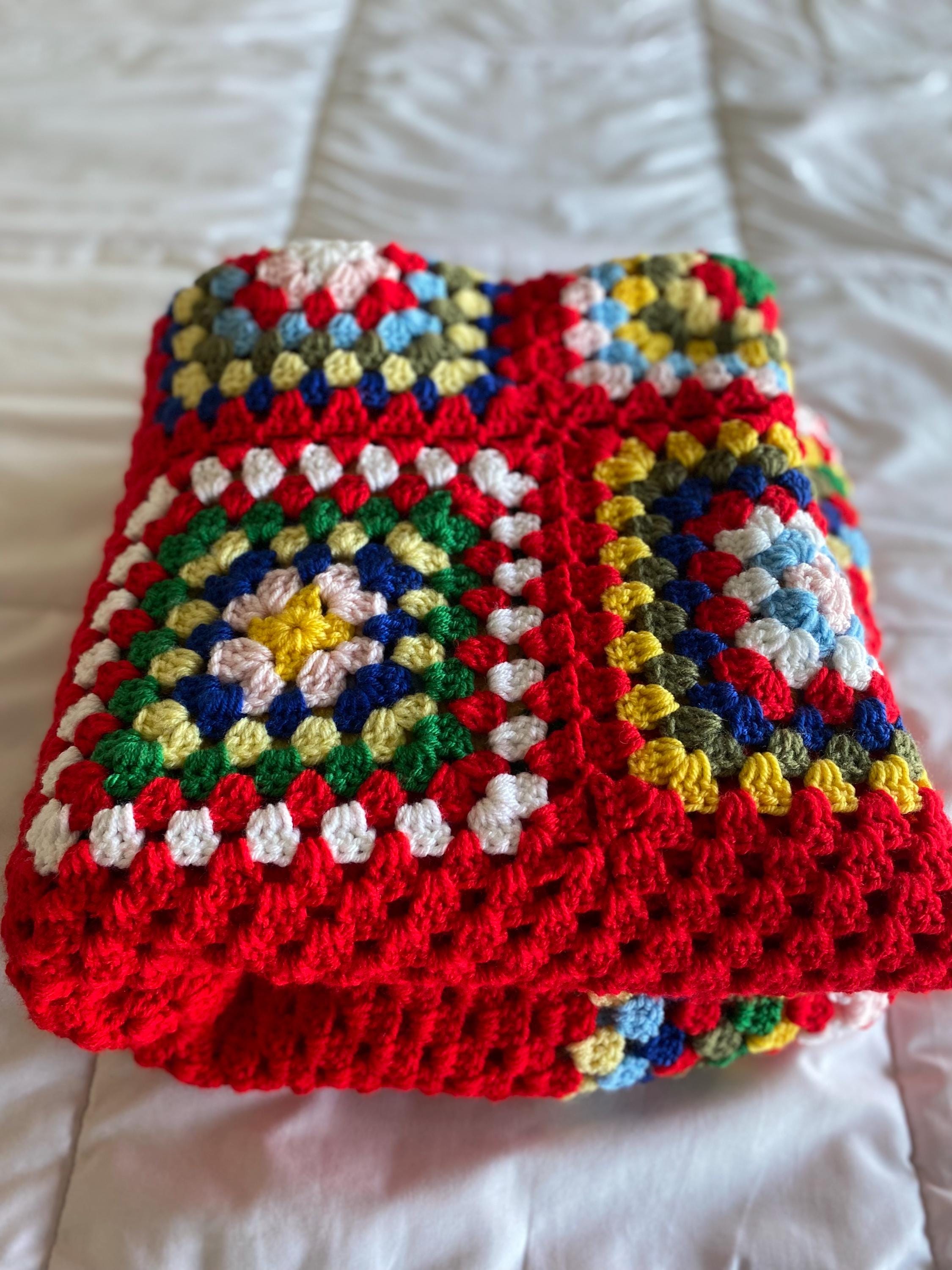 Multi Colored Crochet Granny Square Blanket - Etsy