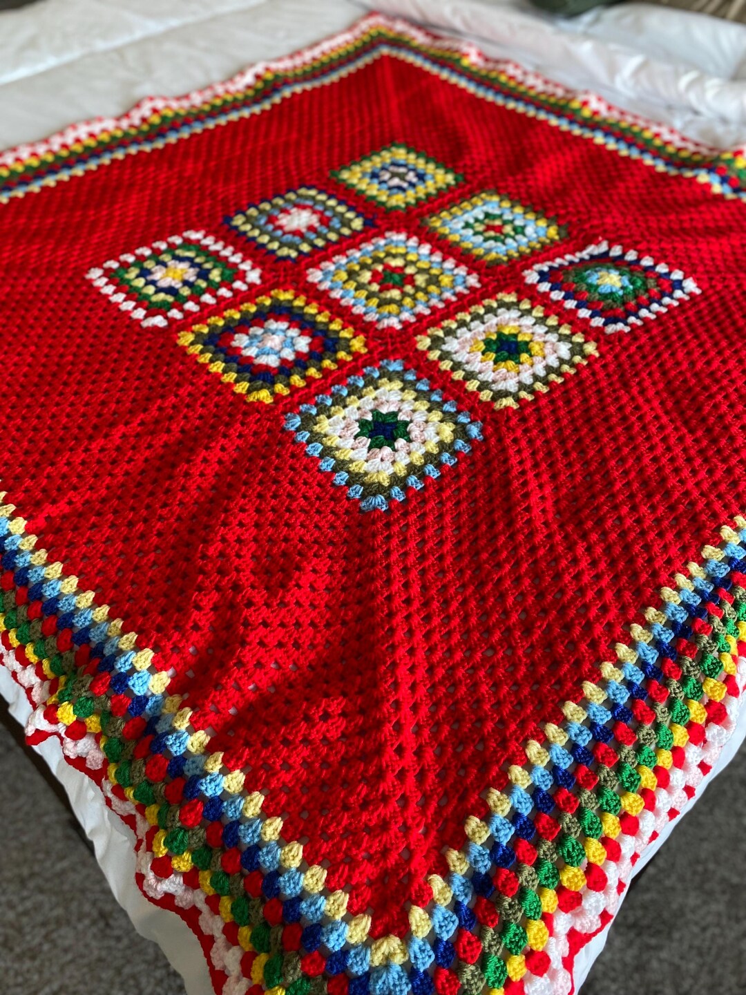 Multi Colored Crochet Granny Square Blanket - Etsy