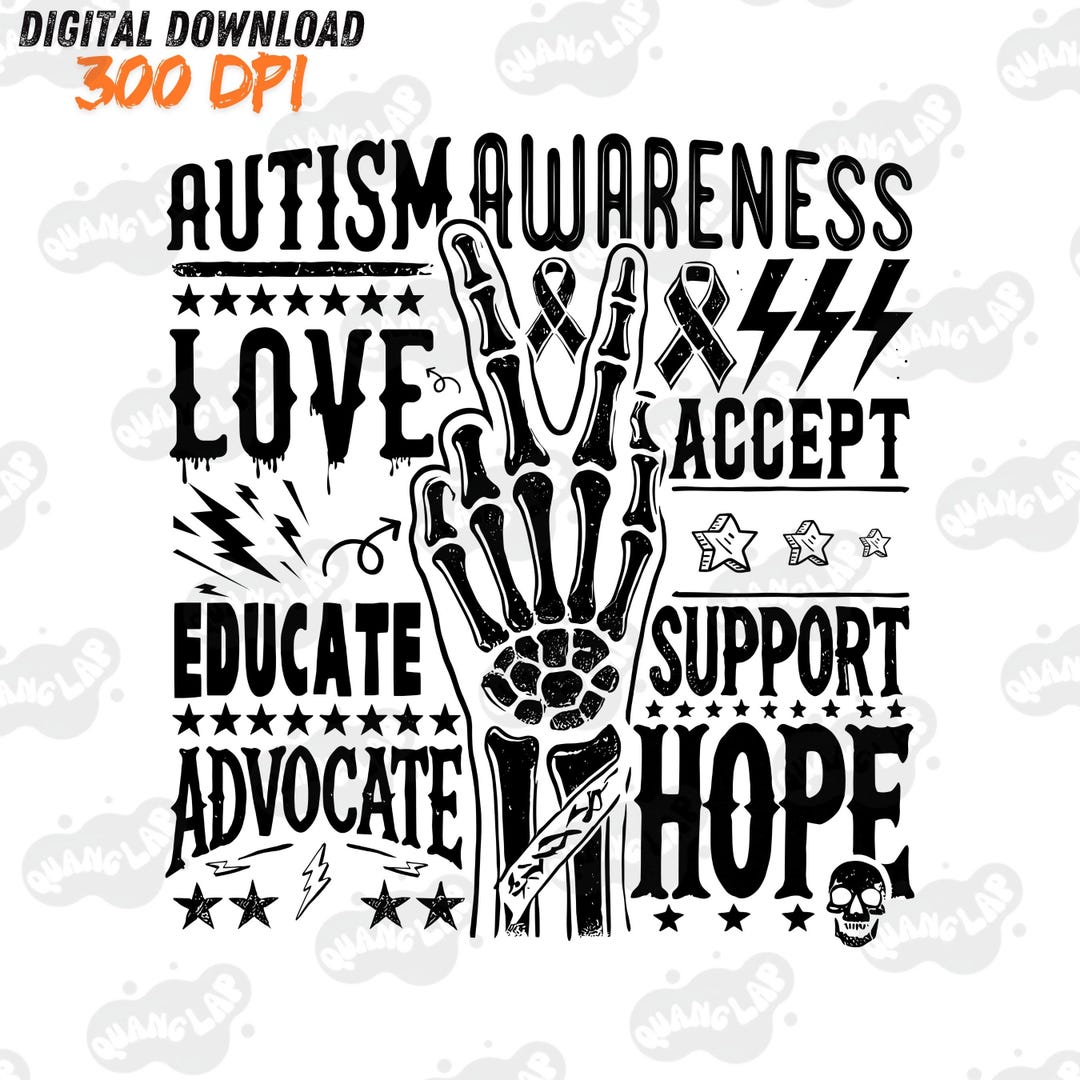 Vintage Autism PNG, Autism Awareness Love Accept Educate Support ...