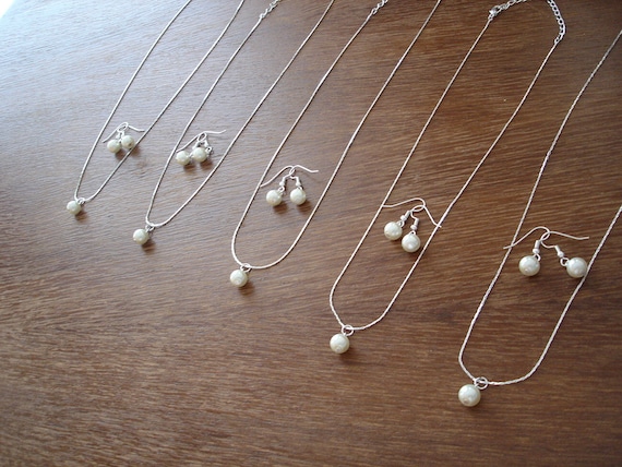 6 Bridesmaid Pearl Jewelry T Sets Pearl Necklace And Etsy