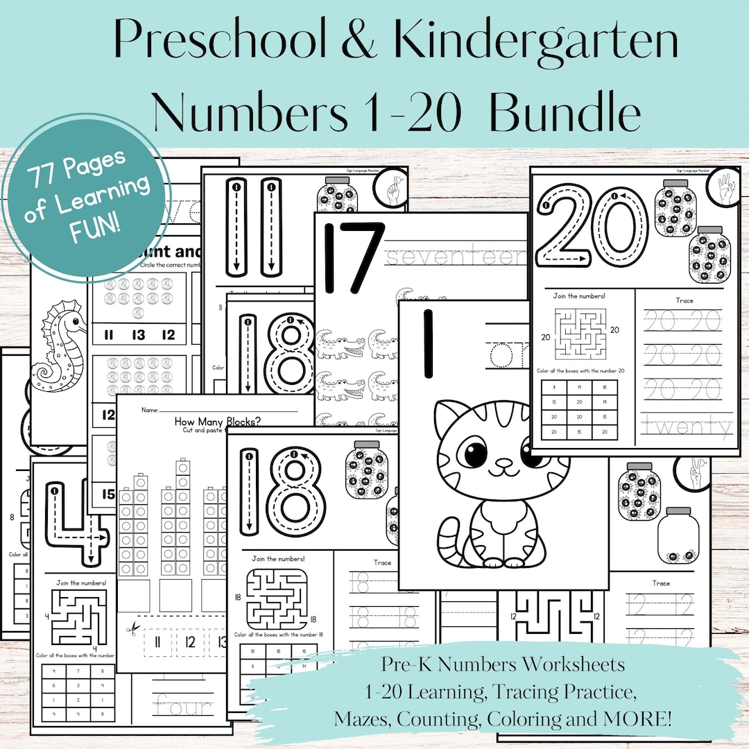 Pre-k Numbers 1-20 Worksheets, Number Tracing, Number Counting, Color ...