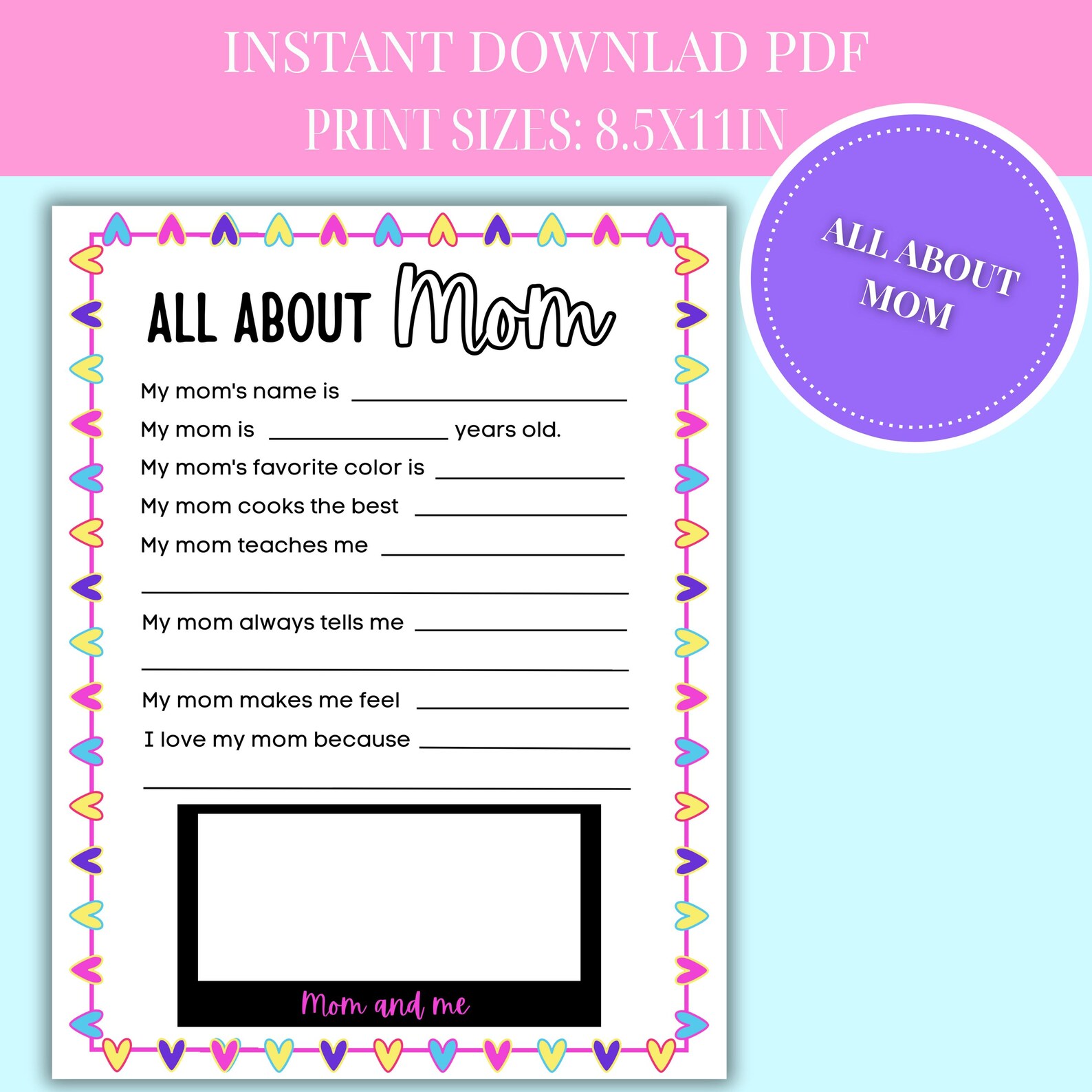 Mothers Day 5 Page Childs Activity. Best Mom Award, Keepsake Handprint ...