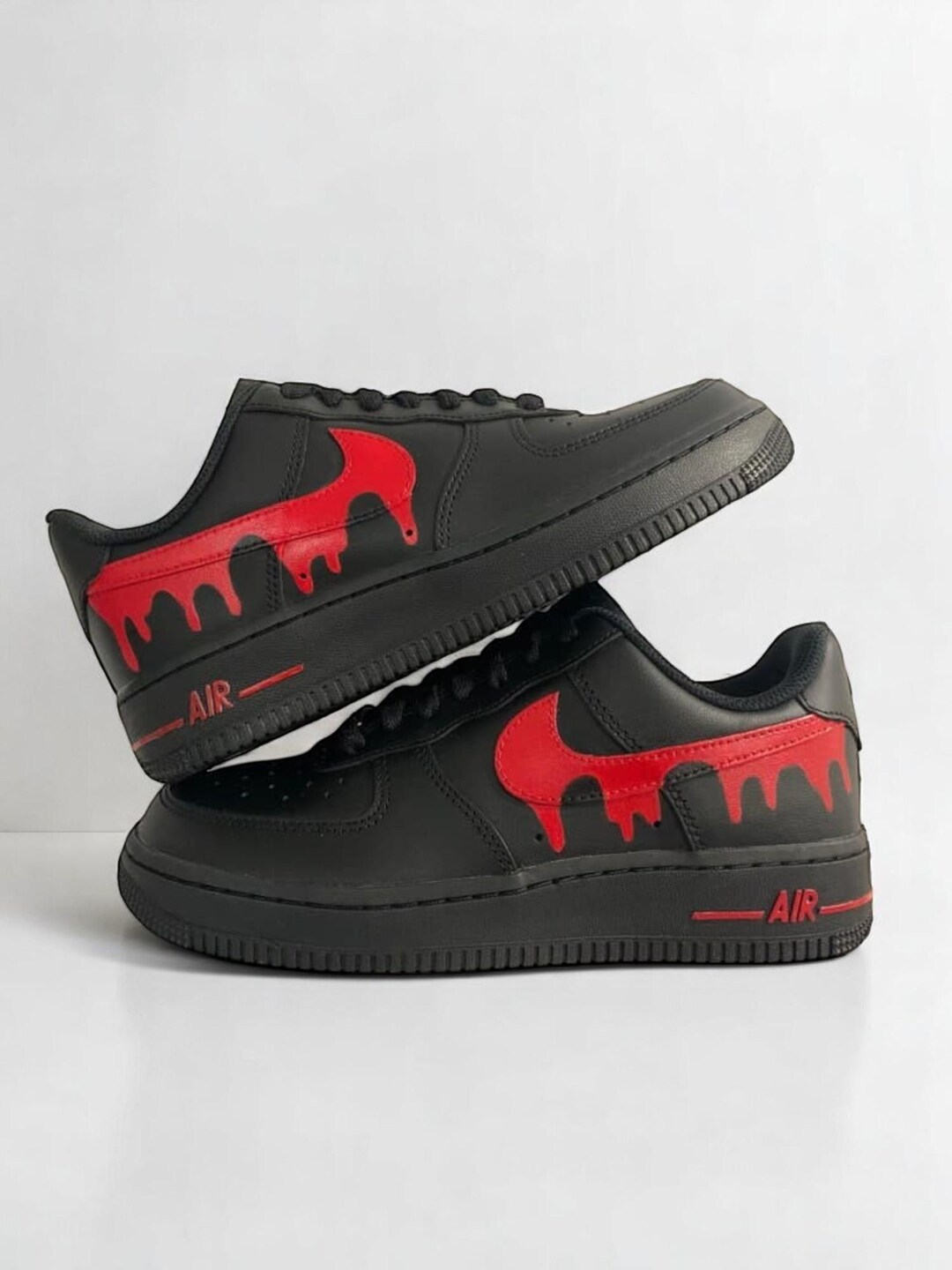 Custom Black Red Drip Air Force 1 Sneaker, Custom Hand Painted Black ...