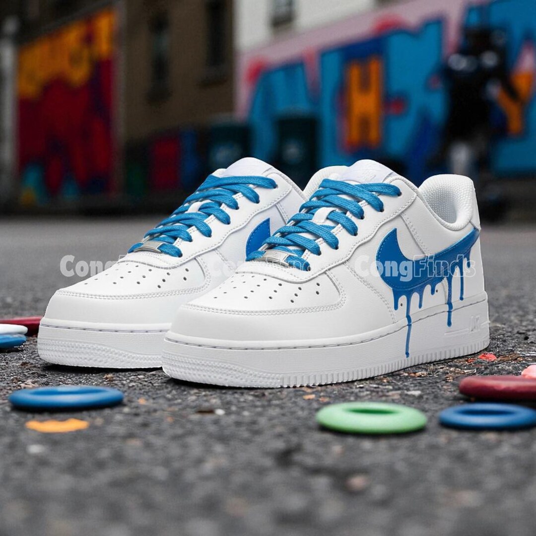 Custom Blue Drip Effect Air Force 1s, Hand-painted Sneakers, AF1 ...