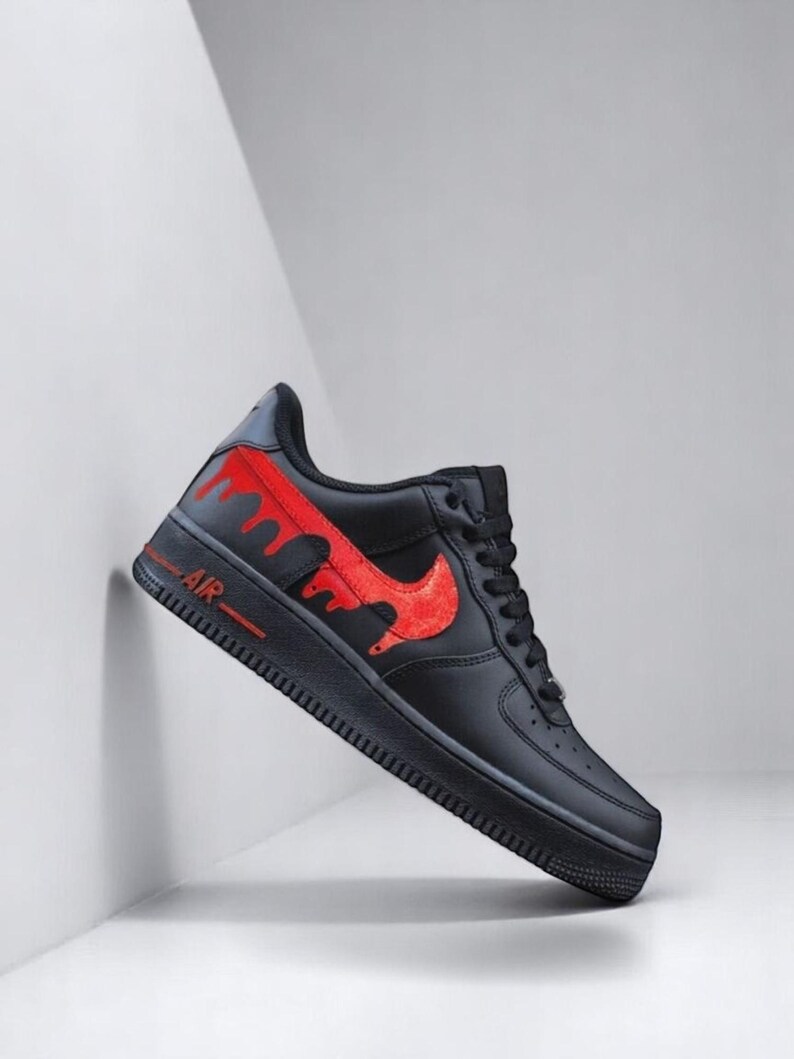 Custom Black Red Drip Air Force 1 Sneaker, Custom Hand Painted Black ...
