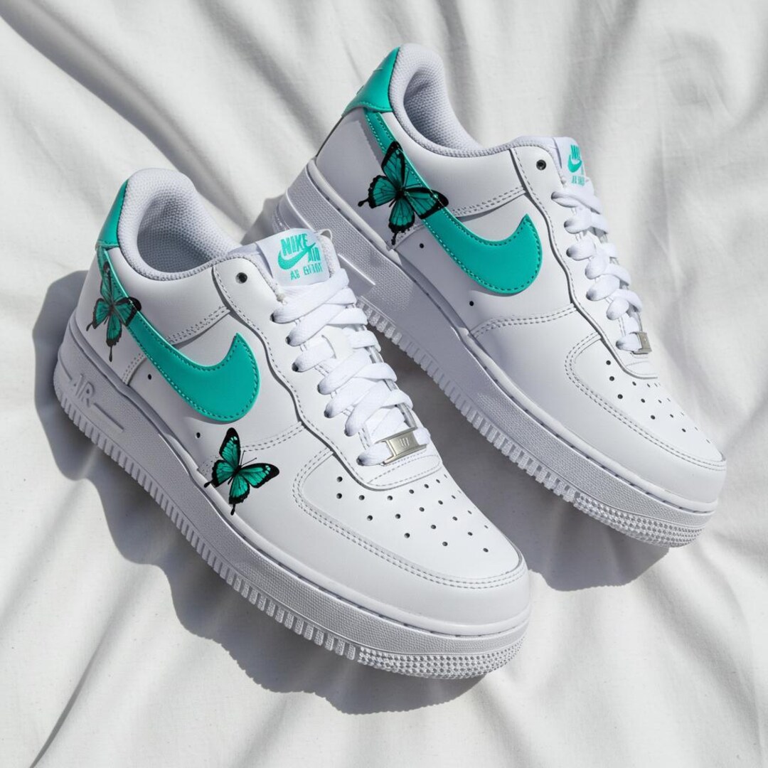 Custom Butterfly Air Force 1 Sneakers, Hand Painted Mint Green AF1 ...