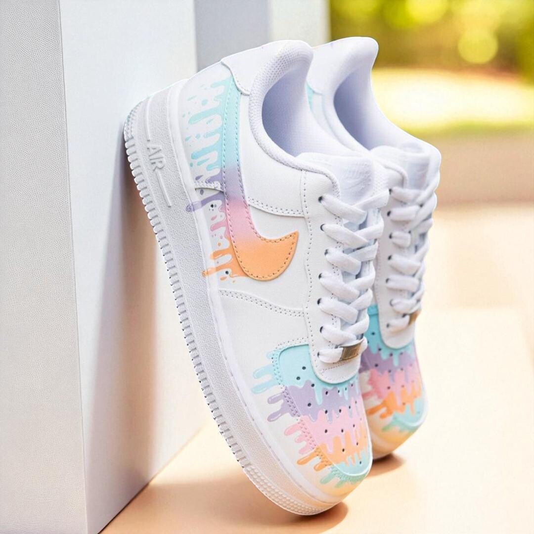 Hand-painted Pastel Rainbow Drip Air Force 1 Sneakers: Custom Gradient ...