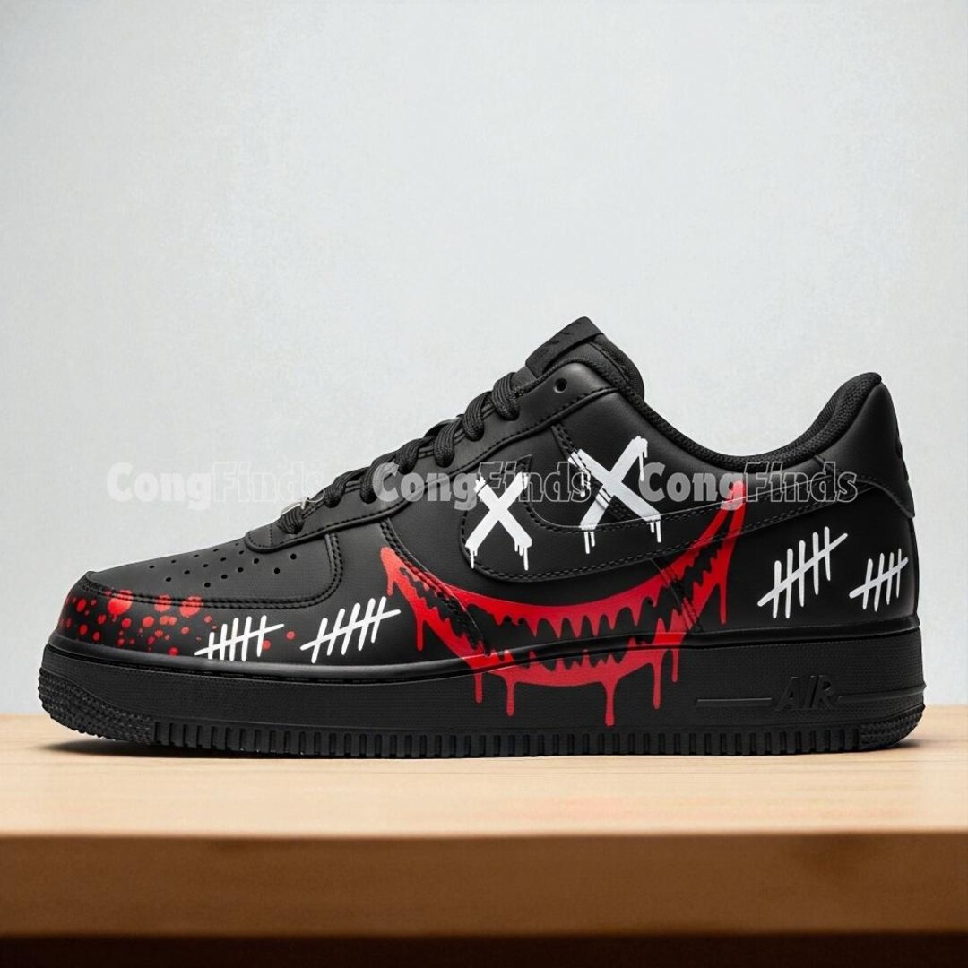 Bloody Custom Air Force 1 Sneakers, Skull Joker No Mercy Game Over Hand ...