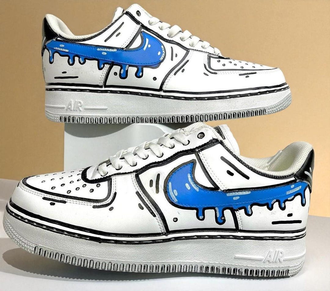 Air Force 1 Custom Blue Swoosh Drip Shoes, Graffiti Pop Art AF1 ...