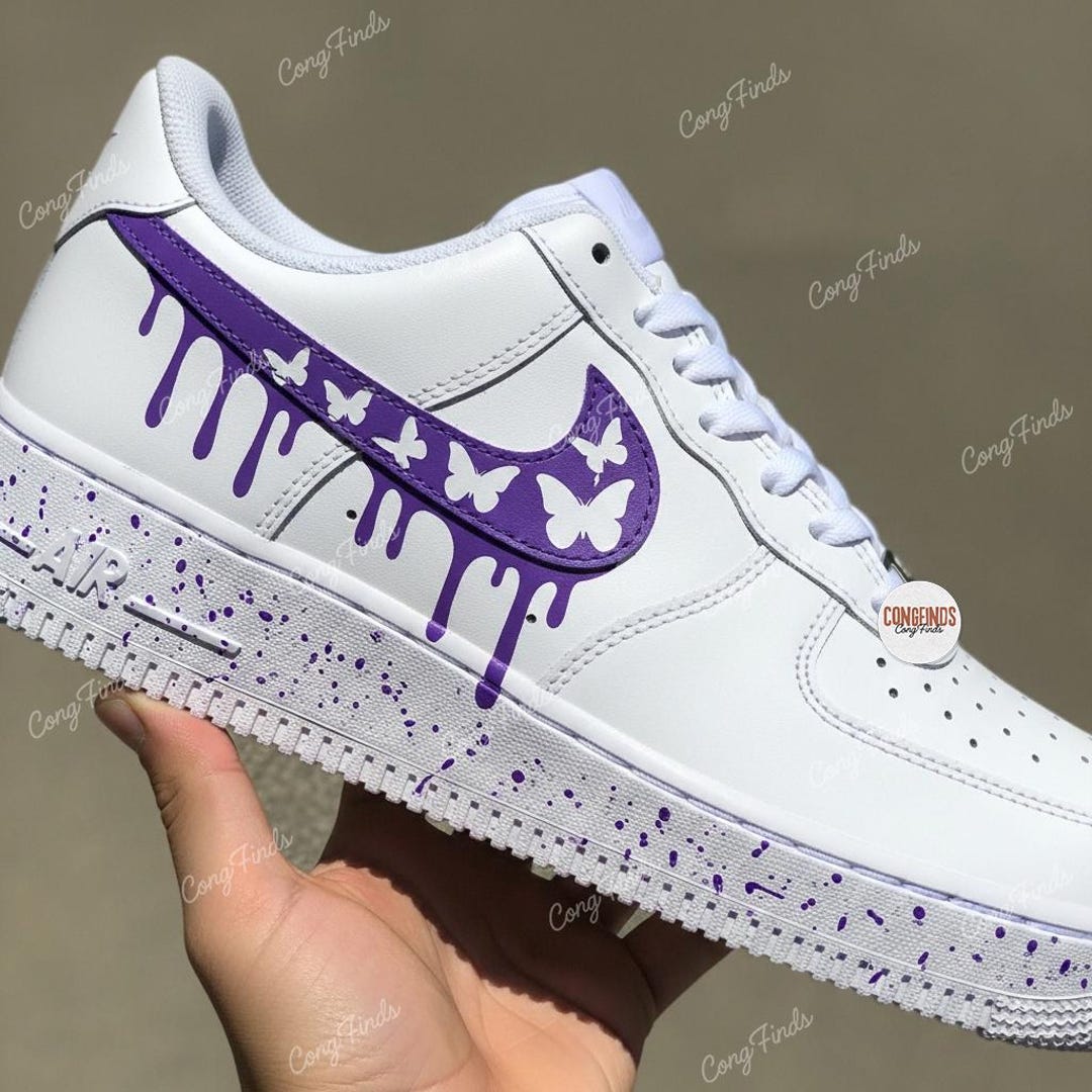 Purple Butterfly Drip Custom Air Force 1, Hand Painted Violet Swoosh ...