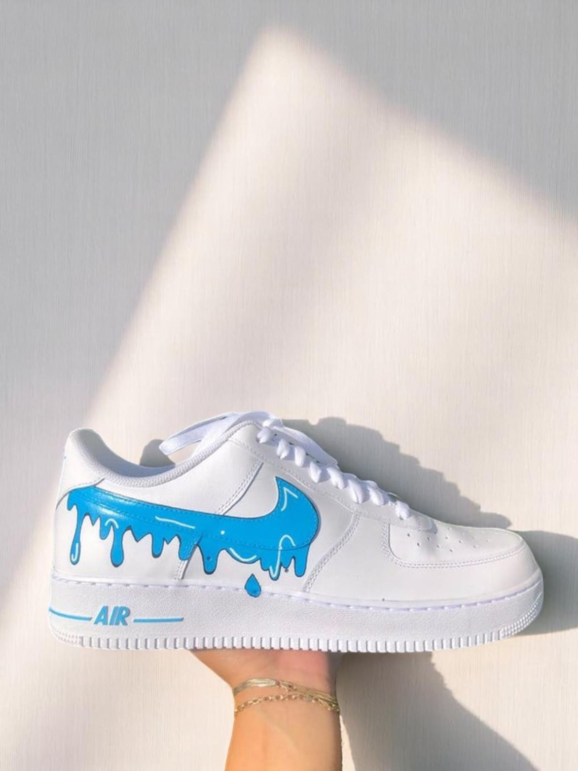 Custom Air Force 1 Blue White Drip Sneaker, Custom Hand Painted Blue ...