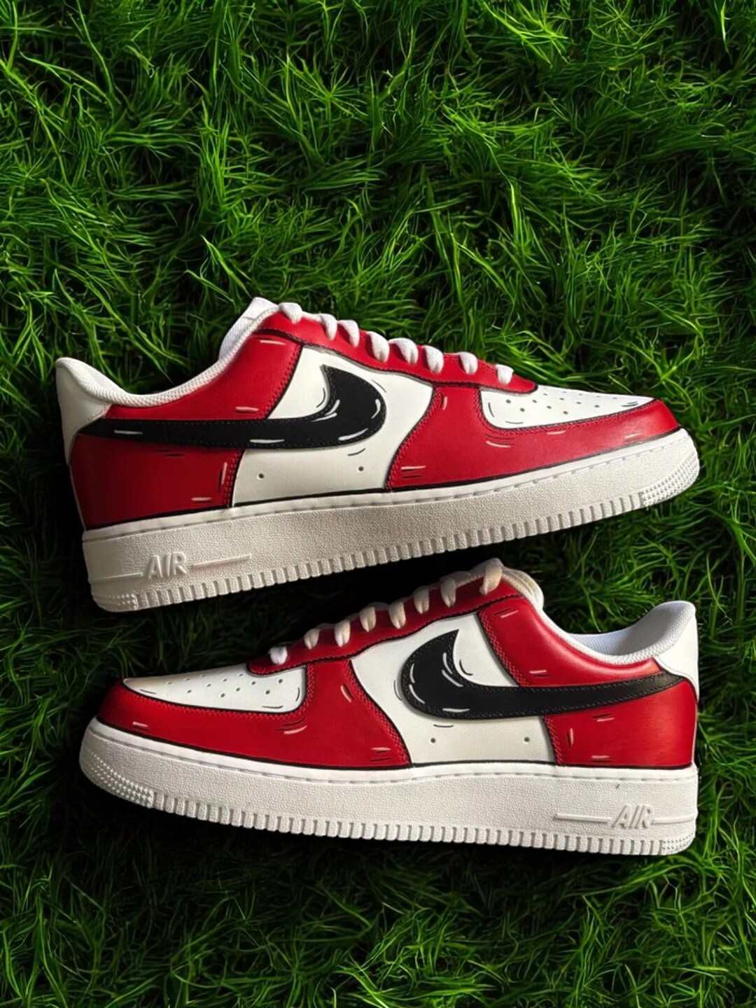 Custom Air Force 1 Red Cartoon Sneaker , Custom Hand Painted Red ...