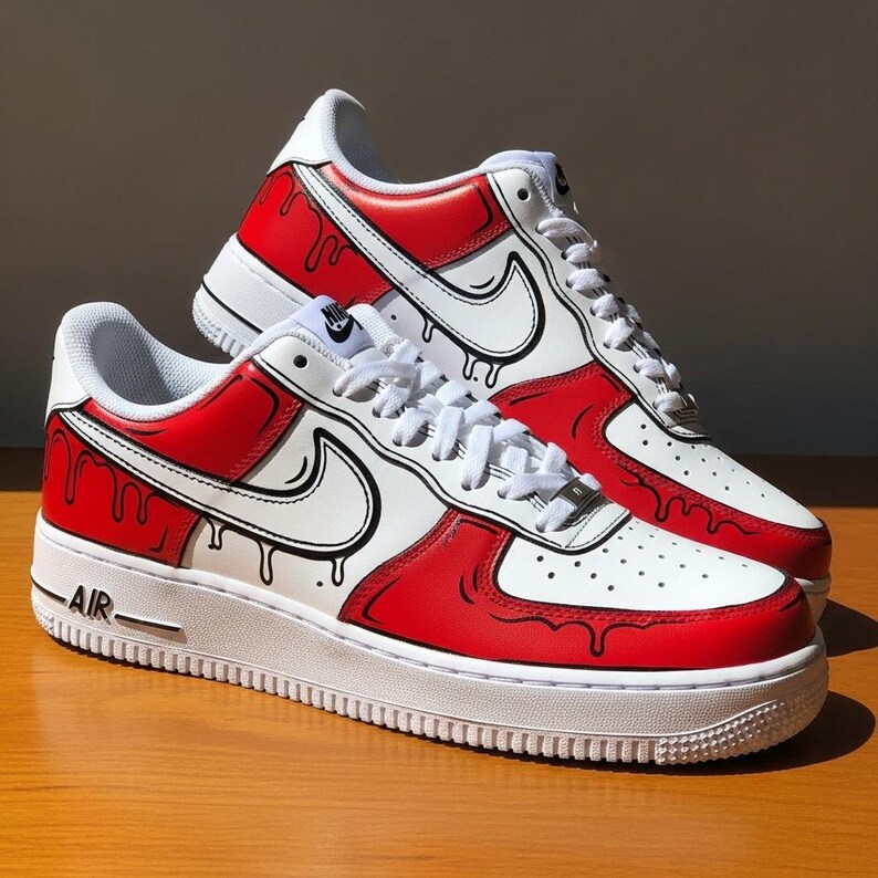 Hand-painted Red Drip Cartoon Air Force 1 Sneakers: Custom Comic Style ...
