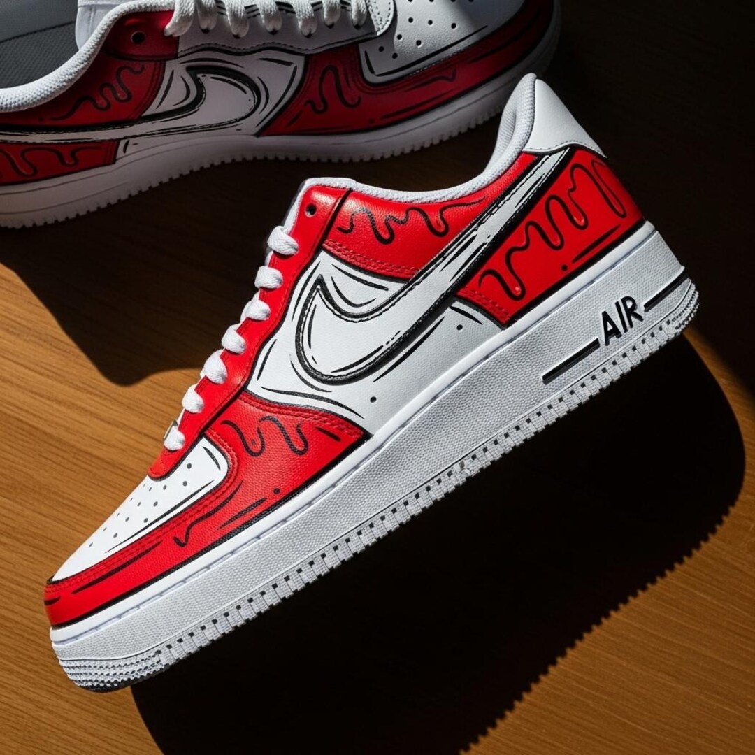 Hand-painted Red Drip Cartoon Air Force 1 Sneakers: Custom Comic Style ...