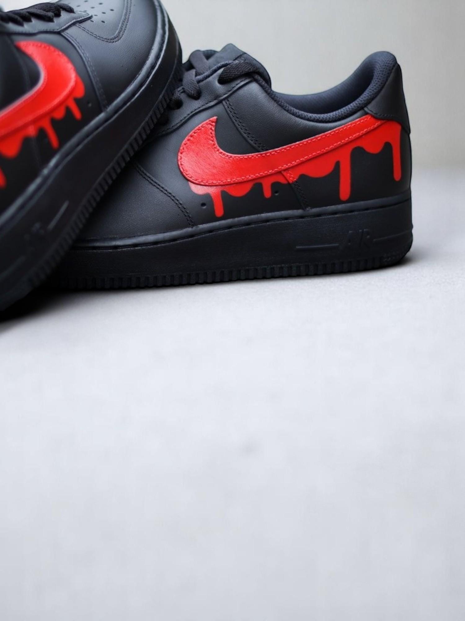 Custom Black Red Drip Air Force 1 Sneaker, Custom Hand Painted Black ...