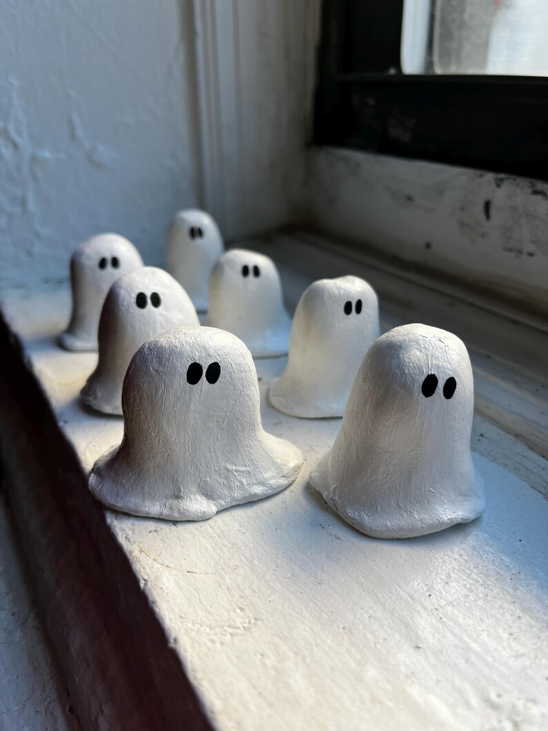 Handmade Ghosts | Hand-molded Clay Sheet Ghosts | Halloween Decor | Unique Miniature 1950s-esque ...
