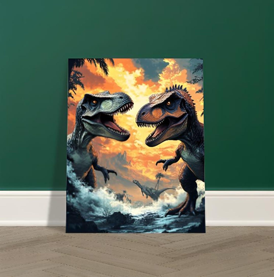 Dinosaur Wall Art - "the Battle of the Big Bang" - Etsy