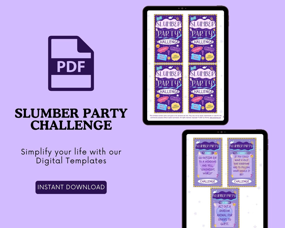 Slumber Party Game, Sleepover Challenge Cards, Girls Night Party Game ...