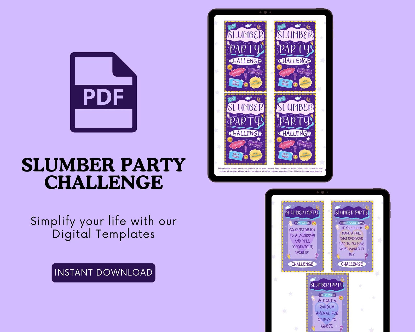 Slumber Party Game, Sleepover Challenge Cards, Girls Night Party Game ...