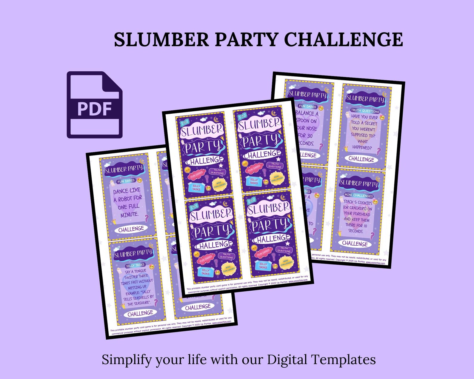 Slumber Party Game, Sleepover Challenge Cards, Girls Night Party Game ...