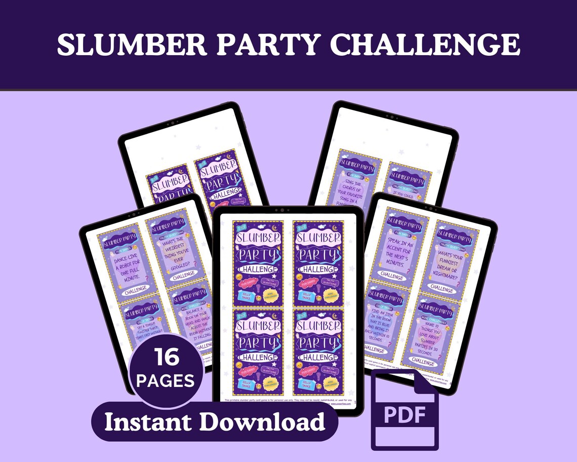 Slumber Party Game, Sleepover Challenge Cards, Girls Night Party Game ...