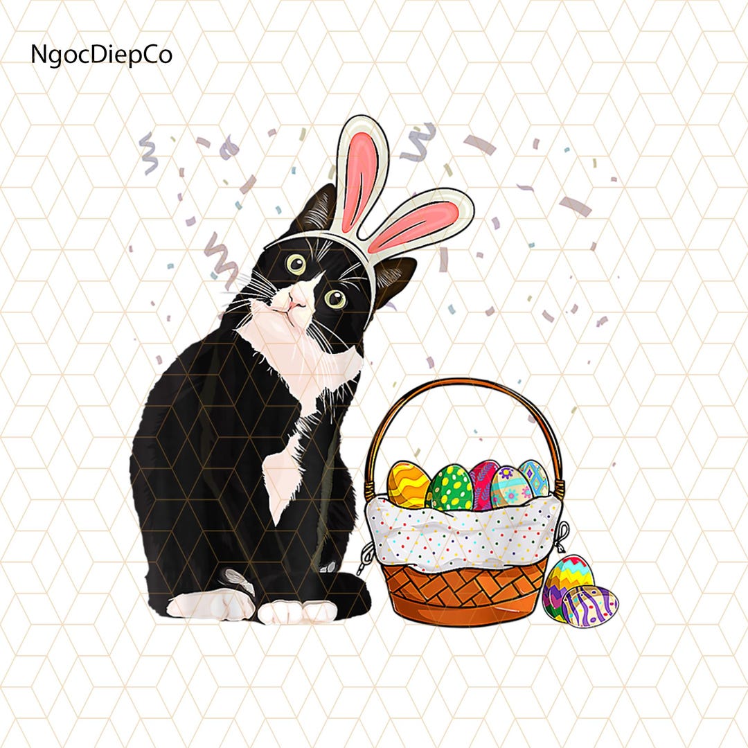 Black Cat Easter Egg Png, Happy Easter Bunny Tuxedo Cat Png, Cute ...