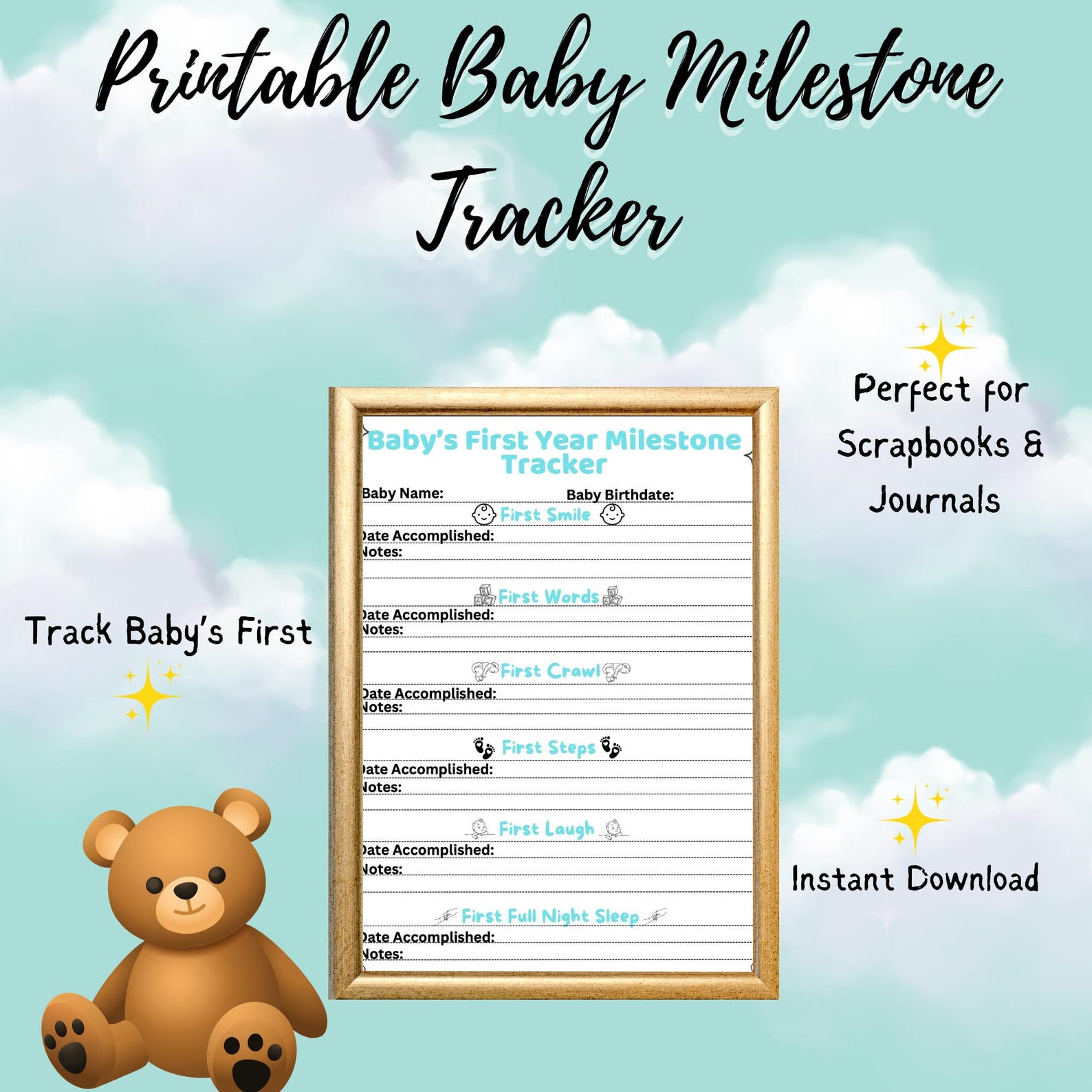 Printable Baby Milestone Tracker | Newborn Growth Chart | First Year ...