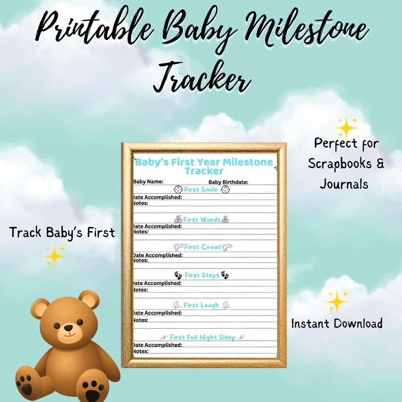 Printable Baby Milestone Tracker | Newborn Growth Chart | First Year ...