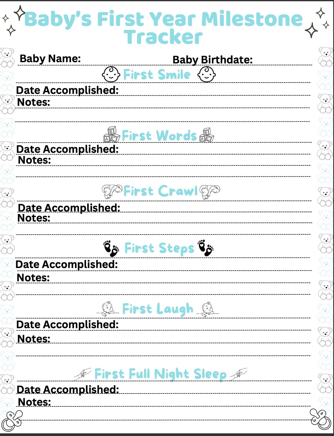 Printable Baby Milestone Tracker | Newborn Growth Chart | First Year ...