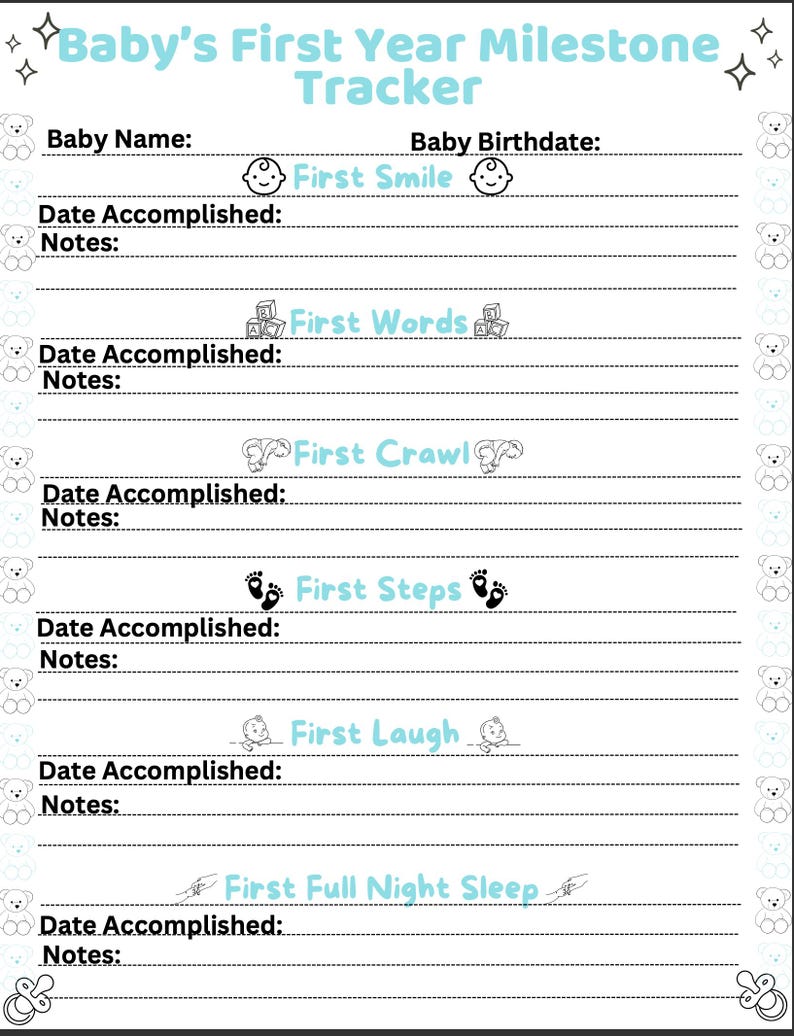 Printable Baby Milestone Tracker | Newborn Growth Chart | First Year ...