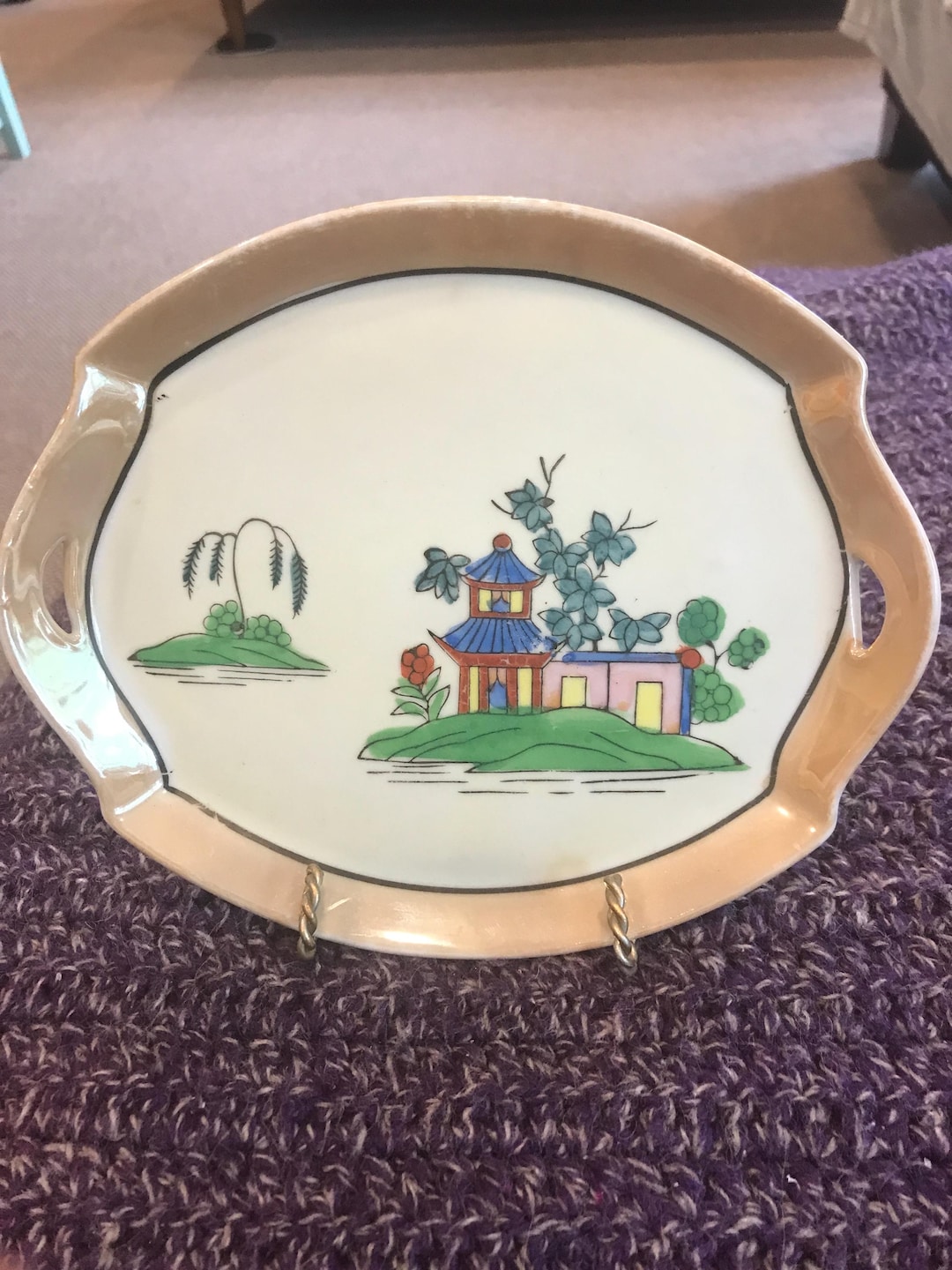 Vintage Japanese Lusterware Ceramic Tray/ Plate With Pagoda Decor ...