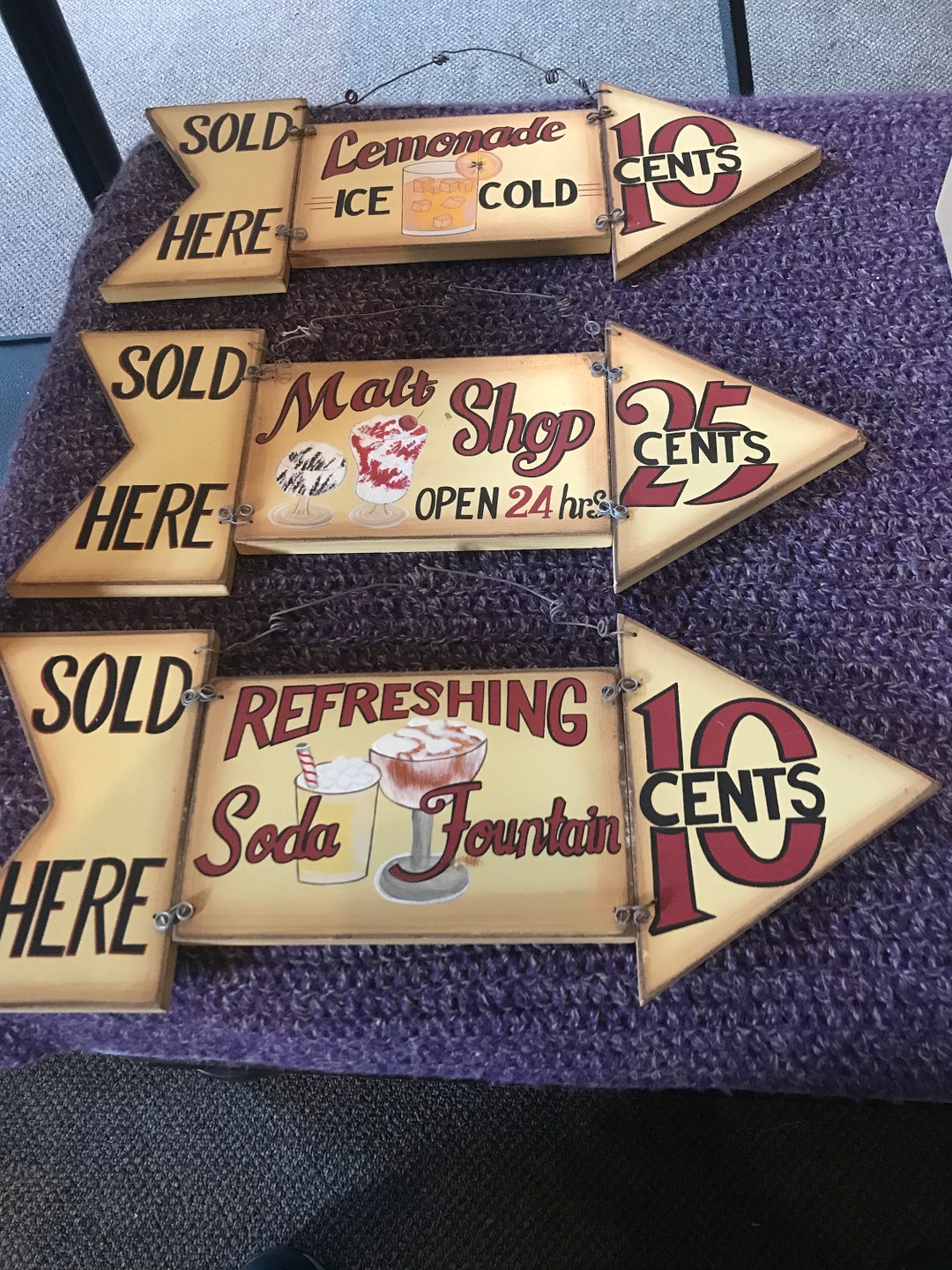 Vintage Wooden Sign for Soda Fountain Advertising Lemonade, Malts ...