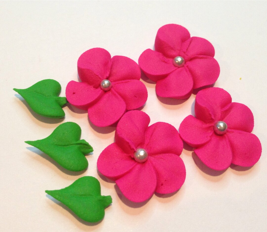 100 Hot Pink Royal Icing Flowers Approx. Size 3/4” With Silver Sugar ...