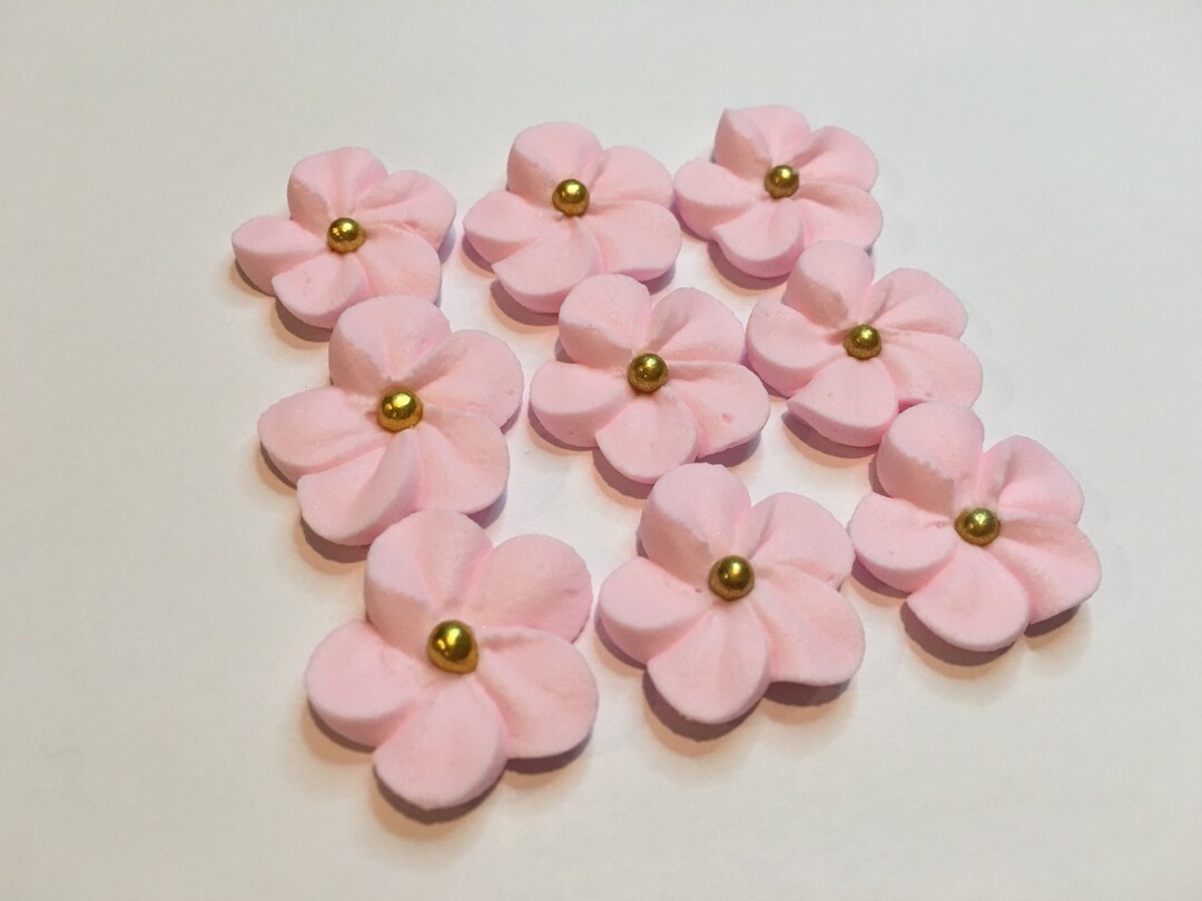 100 Pink Royal Icing Flowers Approx. Size 3/4” With Gold Sugar Center ...