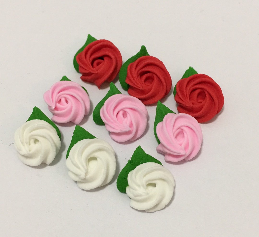 100 Mini (34 White, 34 Pink, 34 Red) Rosettes Royal Icing Flowers ...