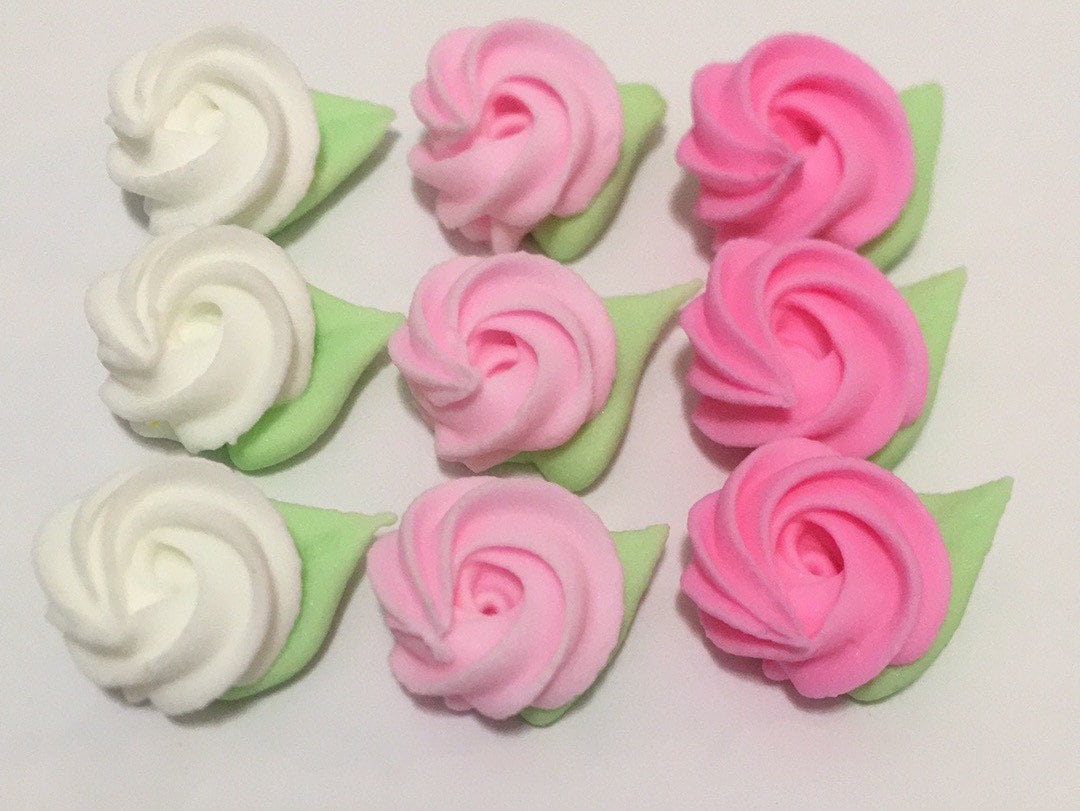 150 Mini Rosettes White and Two Shades of Pink Royal Icing Flowers ...