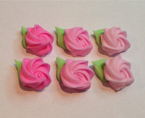 150 mini rosettes three shades of pink royal icing flowers Approx.size ...