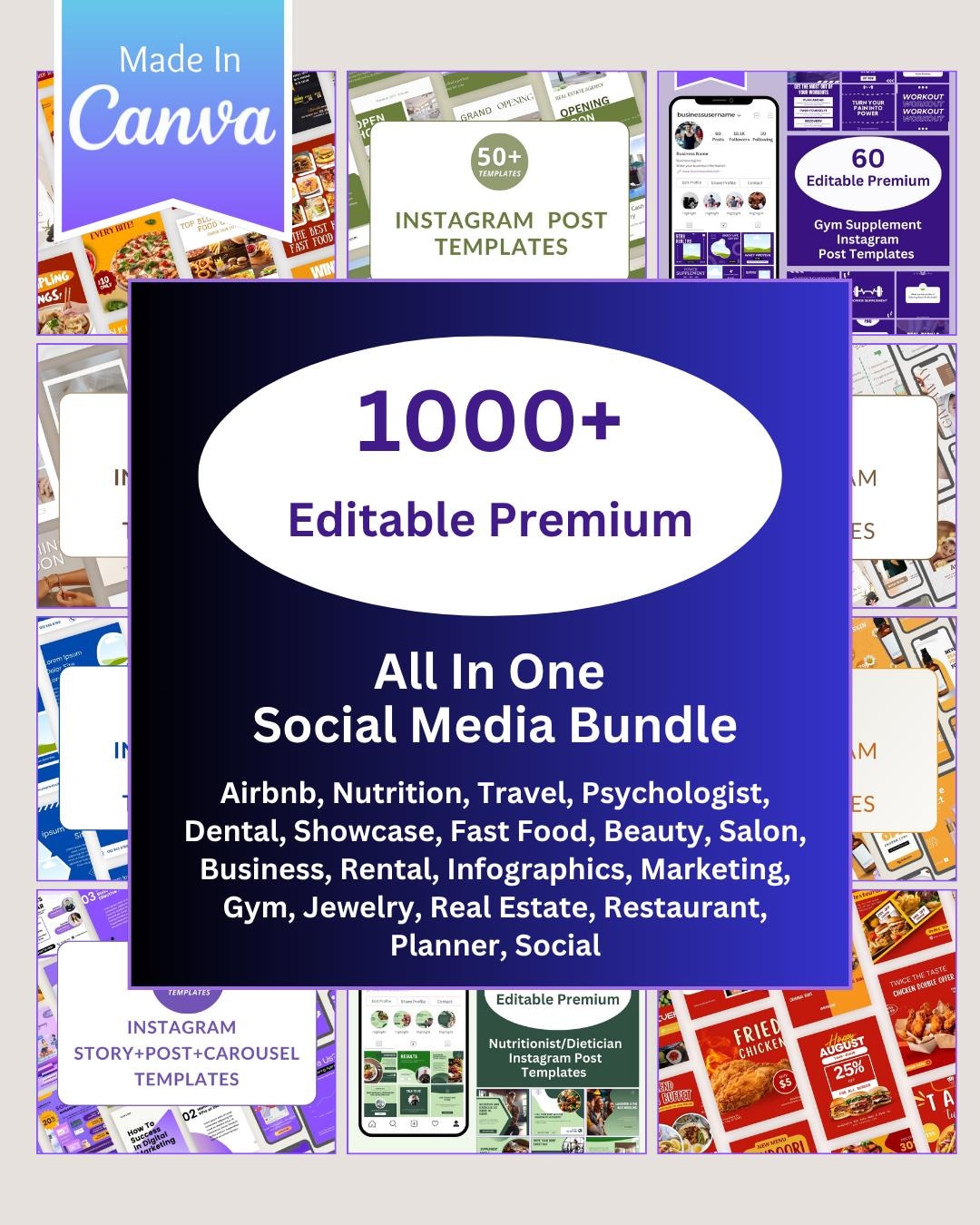 1000+ All-in-one Social Media Branding Bundle – Premium Editable Canva ...