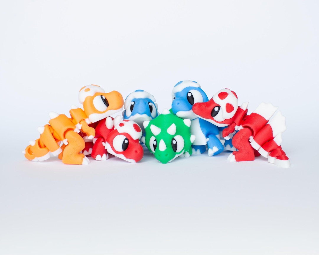 3D Printed Dino Set 6 Pc, Flexi Articulated Dinosaur Fidget Toys ...
