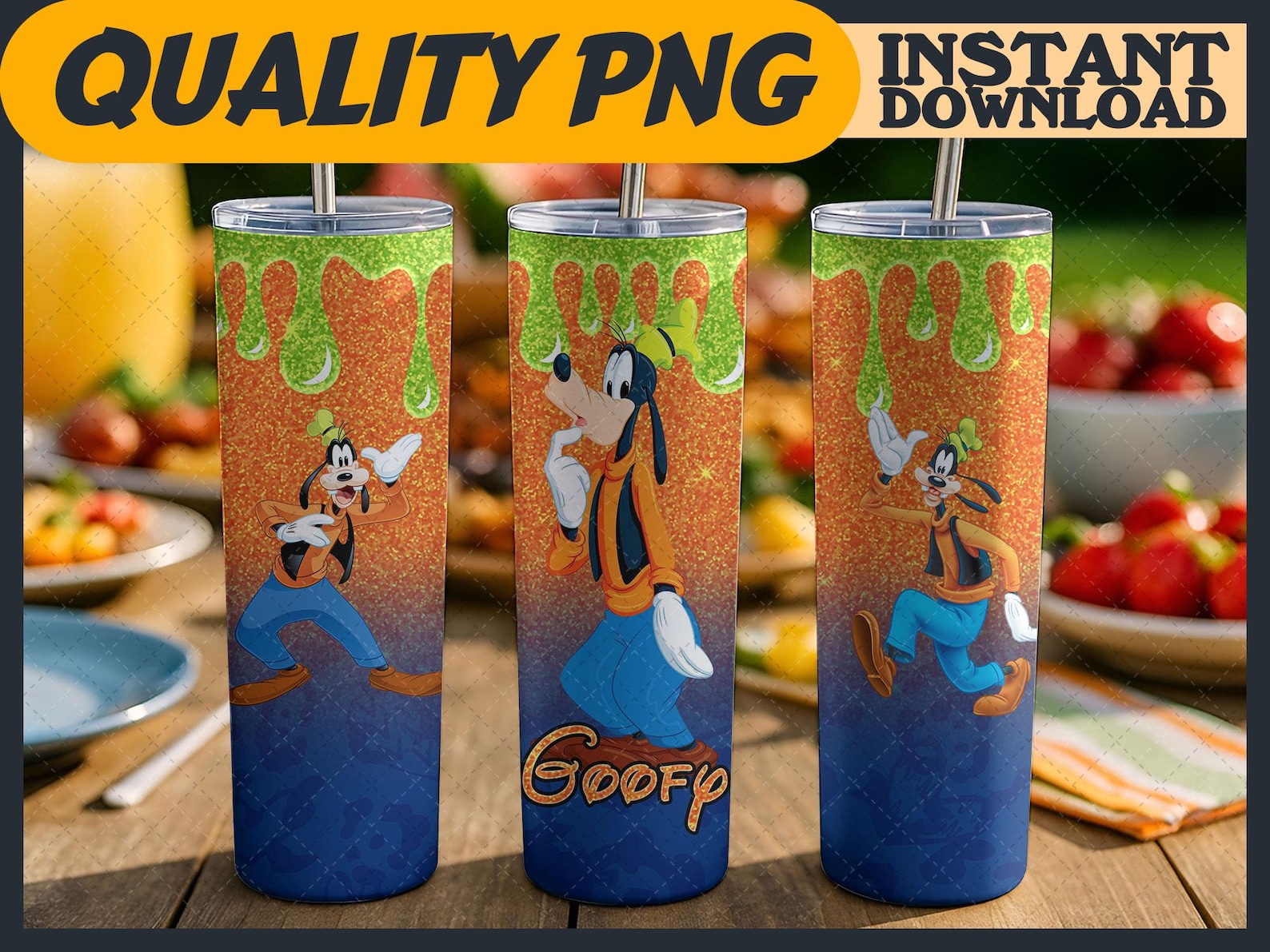 Glitter Goofy Tumbler Wrap Sublimation Designs PNG – 20oz Skinny ...
