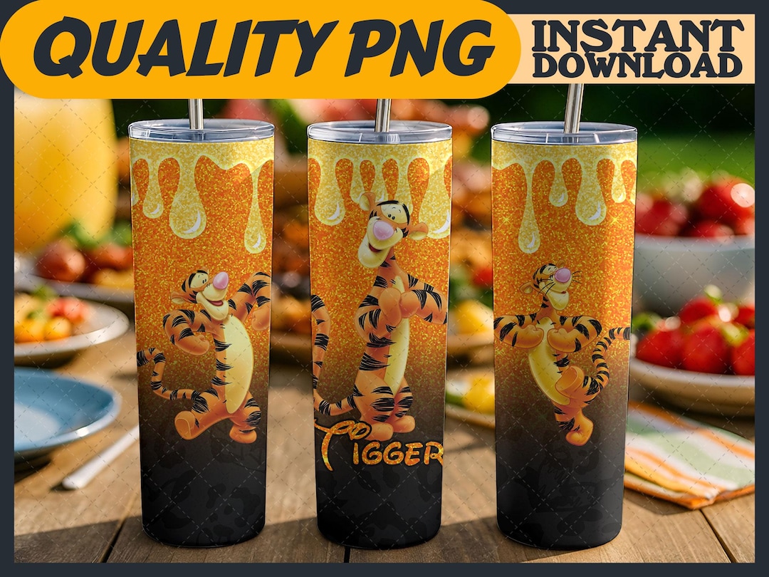 Glitter Tigger Tumbler Wrap Sublimation Designs PNG – 20oz Skinny ...