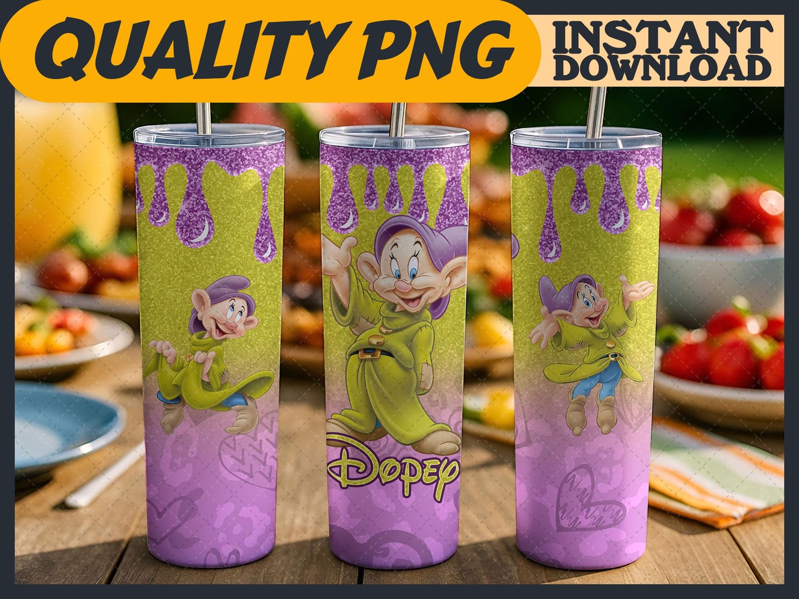 Glitter Dopey Dwarf Tumbler Wrap Sublimation Designs PNG – 20oz Skinny ...