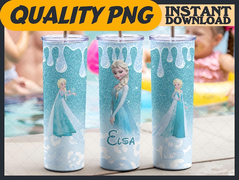 Glitter Elsa Tumbler Wrap Sublimation Designs PNG – 20oz Skinny ...