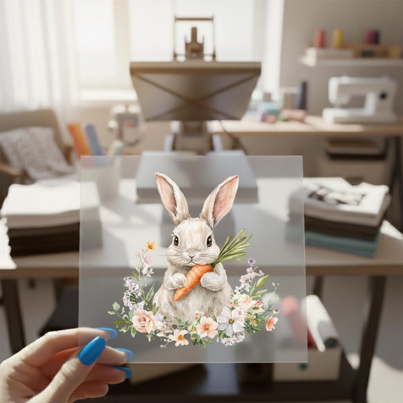 Easter Bunny DTF Transfer for Shirts, Cute Watercolor Rabbit Holding ...