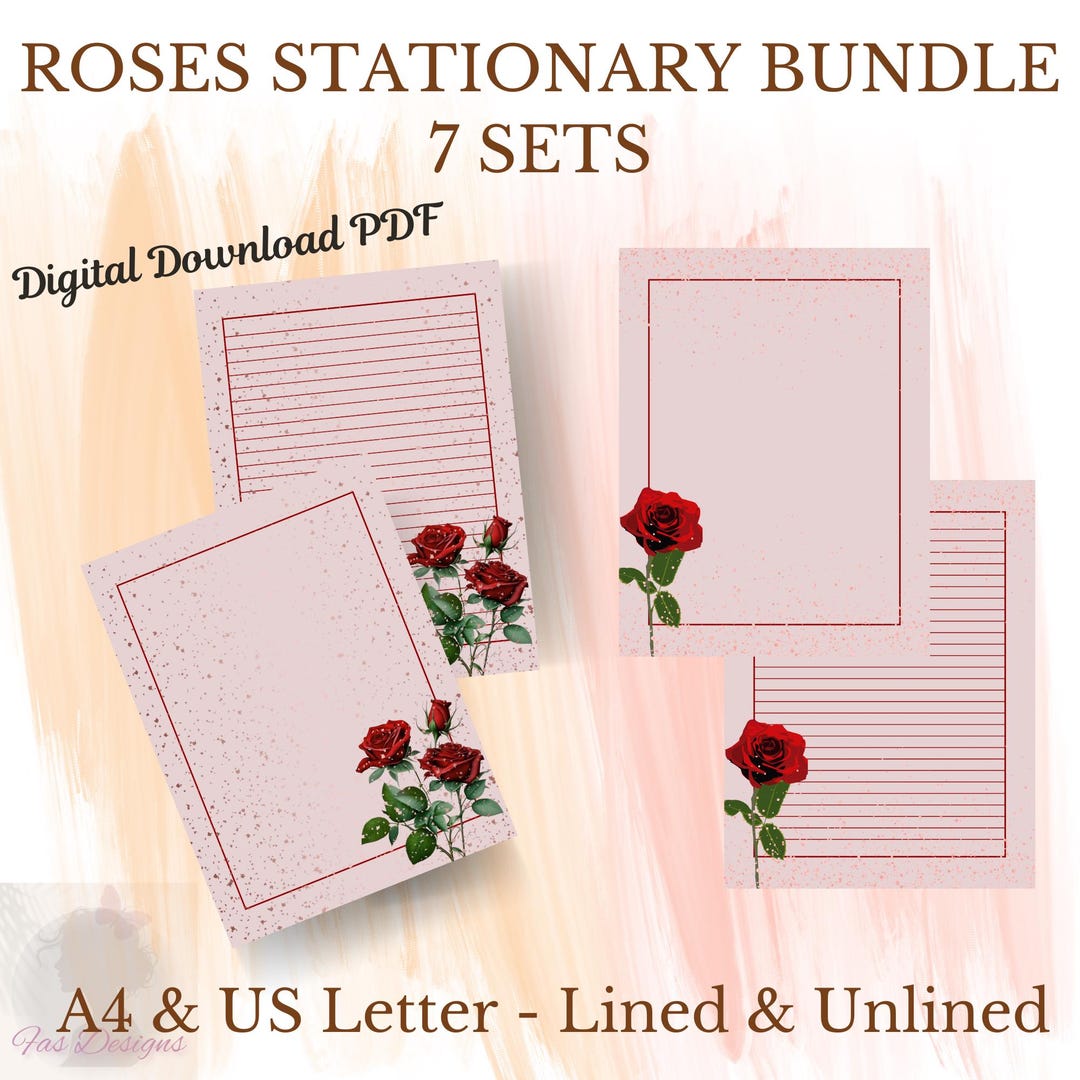 Roses Writing Paper Printable - Floral Stationery Letter - Instant ...