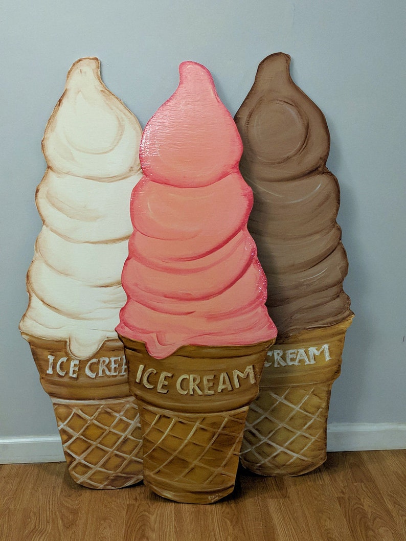 Large Wood Vintage Style Ice Cream Sign Cutout Vintage Style Roadside ...